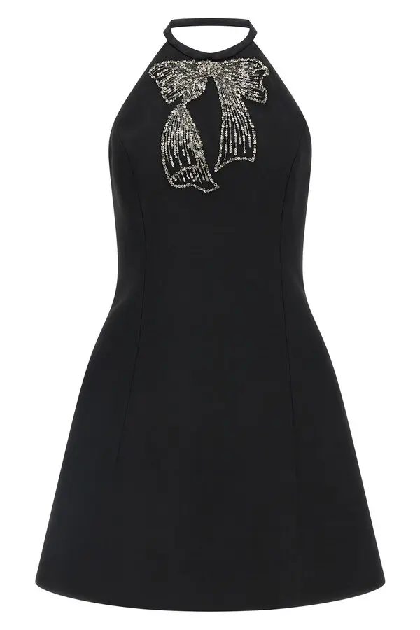Valentino Garavani Crepe Couture Mini Dress With Embroidered Bow - Black