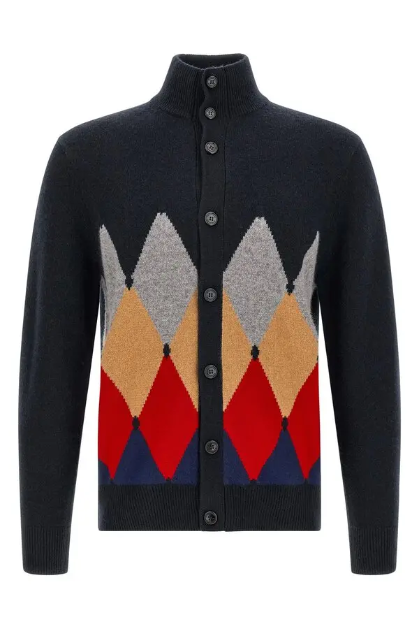 BALLANTYNE Classic Diamond' Diamond Intarsia Cardigan