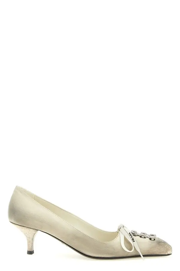 Prada Leather Pumps With Laces - White