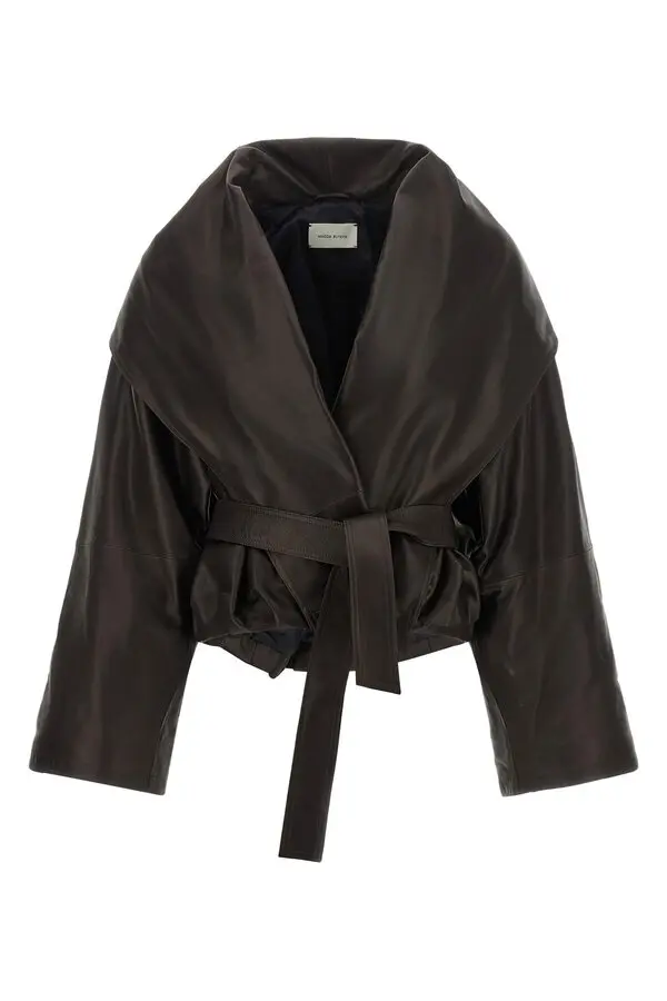 Magda Butrym Shawl Collar Leather Jacket - Brown