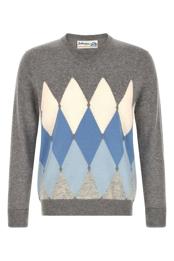BALLANTYNE Classic Diamond' Intarsia Sweater - Gray