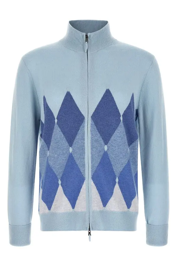 BALLANTYNE Classic Diamond' Intarsia Zip Cardigan