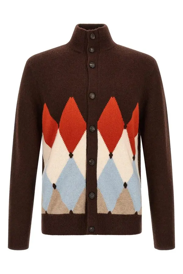 BALLANTYNE Classic Diamond' Diamond Intarsia Cardigan