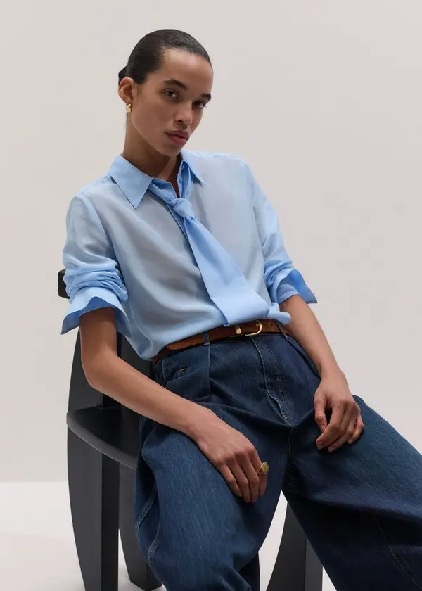 ME+EM Silk Cotton Cloud Layering Shirt With Tie Detail