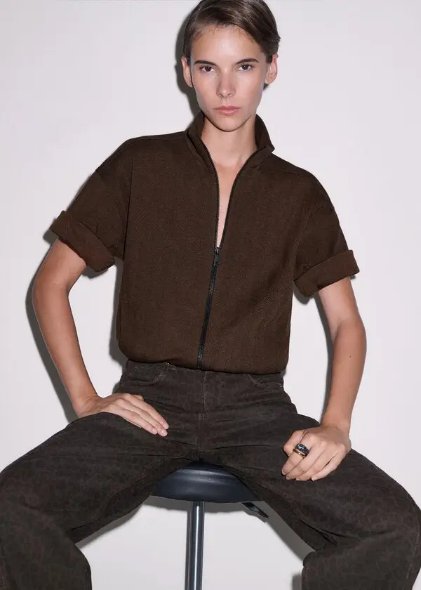 ME+EM Relaxed Zip Through Top - Black/chocolate