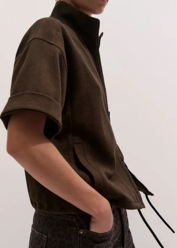 ME+EM Relaxed Zip Through Top - Black/chocolate