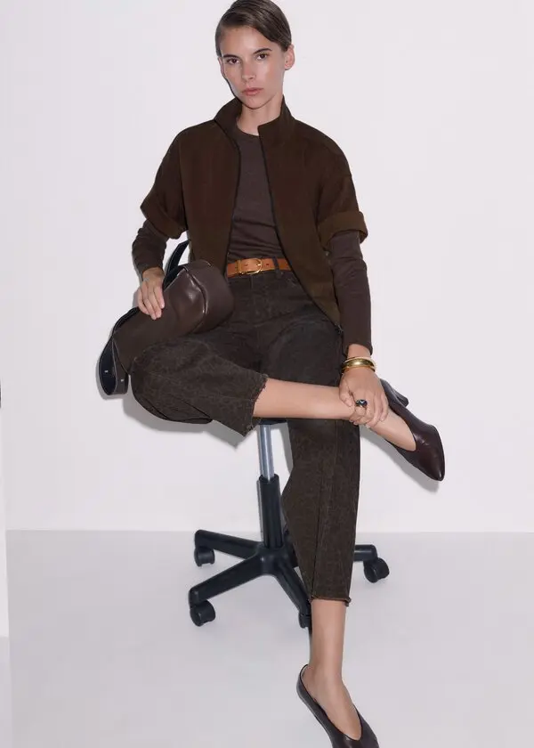 ME+EM Relaxed Zip Through Top - Black/chocolate