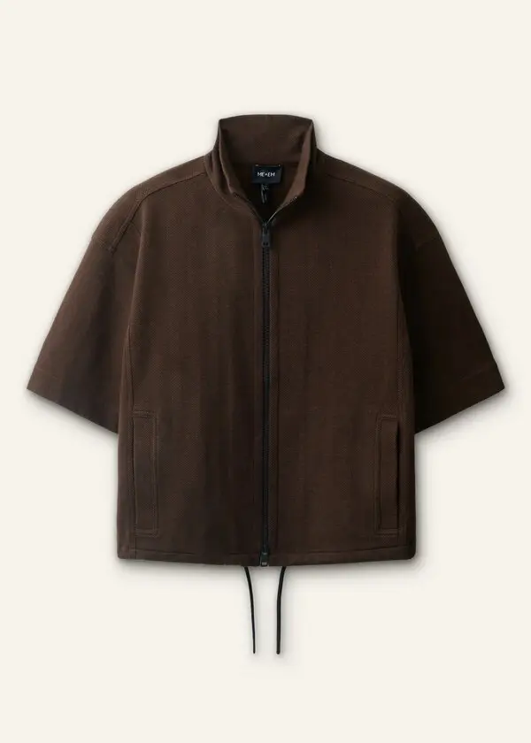 ME+EM Relaxed Zip Through Top - Black/chocolate