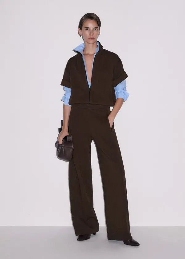 ME+EM Relaxed Zip Through Top - Black/chocolate