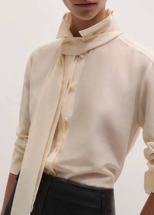 ME+EM Silk Cotton Cloud Layering Shirt With Neck Tie Detail