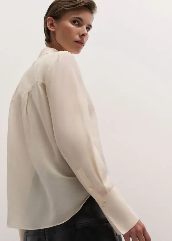 ME+EM Silk Cotton Cloud Layering Shirt With Neck Tie Detail