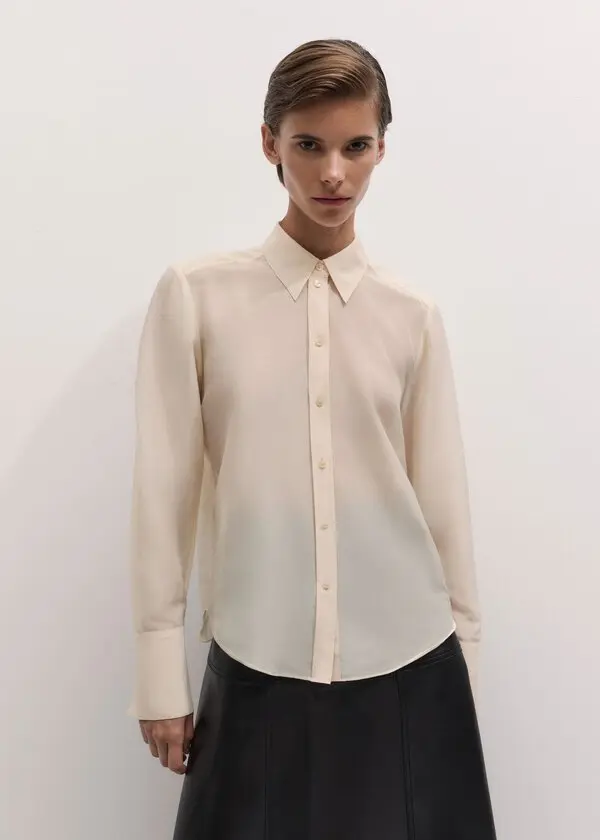 ME+EM Silk Cotton Cloud Layering Shirt With Neck Tie Detail