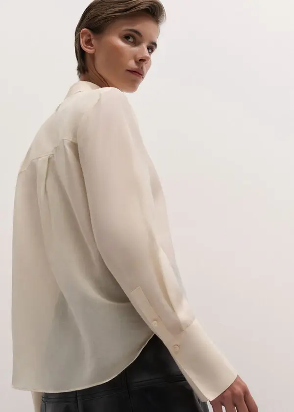 ME+EM Silk Cotton Cloud Layering Shirt With Neck Tie Detail