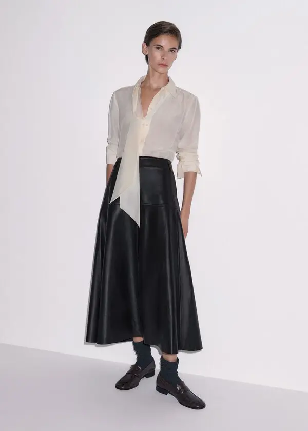 ME+EM Silk Cotton Cloud Layering Shirt With Neck Tie Detail
