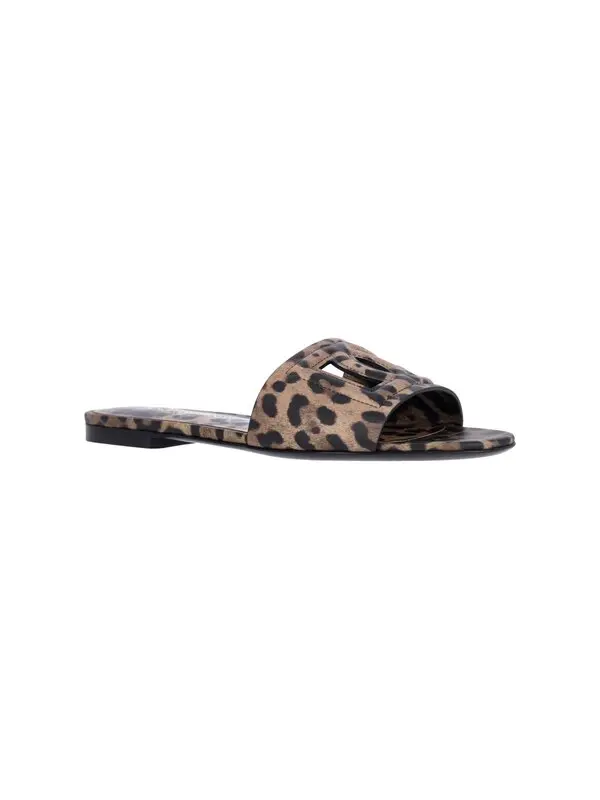 Dolce & Gabbana Leopard Print Logo Slides - Multi