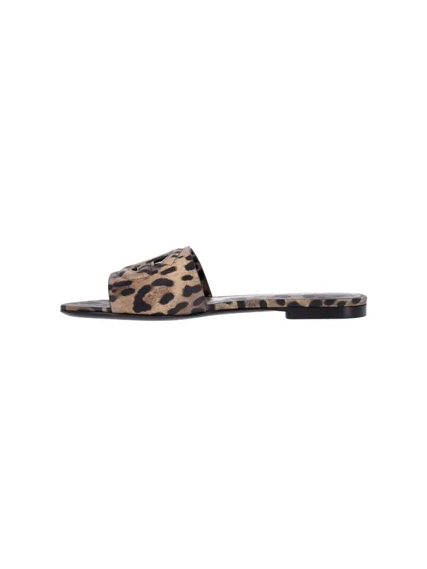Dolce & Gabbana Leopard Print Logo Slides - Multi