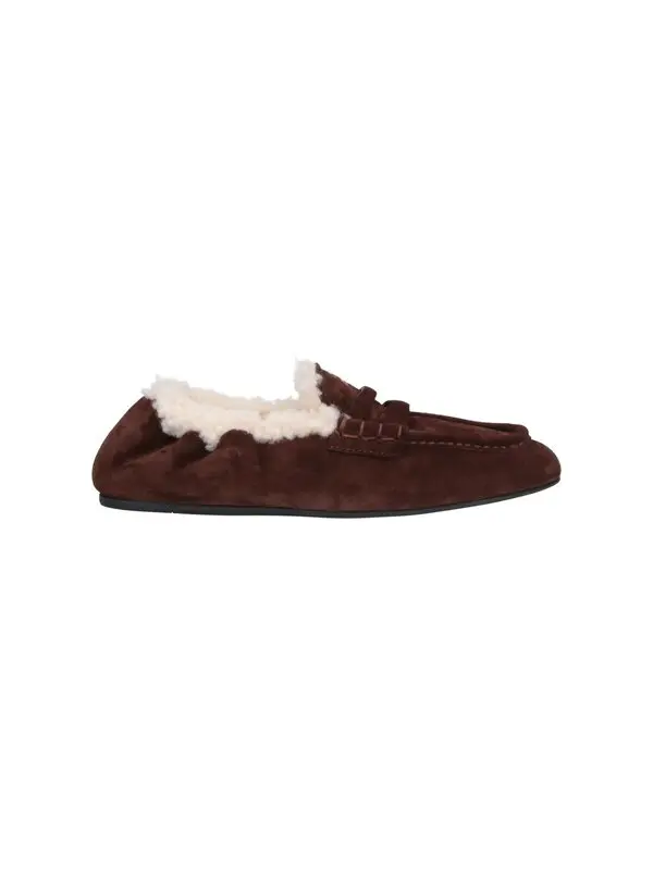 Miu Miu Suede And Shearling Loafers - Brown