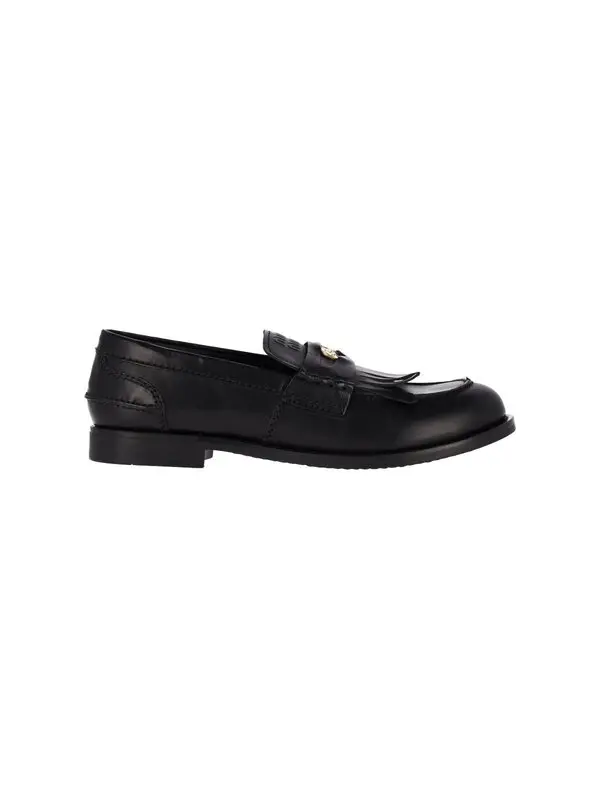 Miu Miu Leather Loafers With Gold Metal Detail