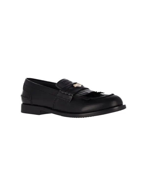 Miu Miu Leather Loafers With Gold Metal Detail