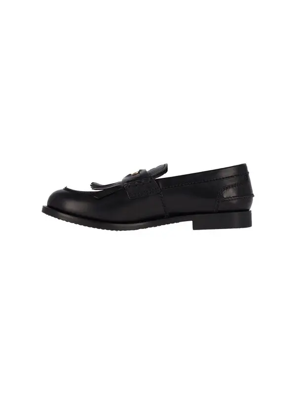 Miu Miu Leather Loafers With Gold Metal Detail