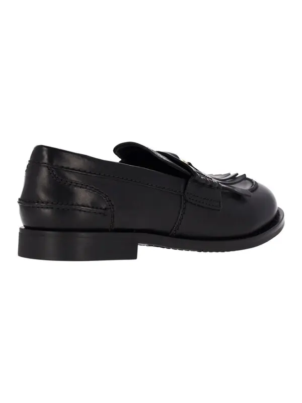 Miu Miu Leather Loafers With Gold Metal Detail