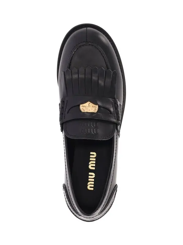 Miu Miu Leather Loafers With Gold Metal Detail