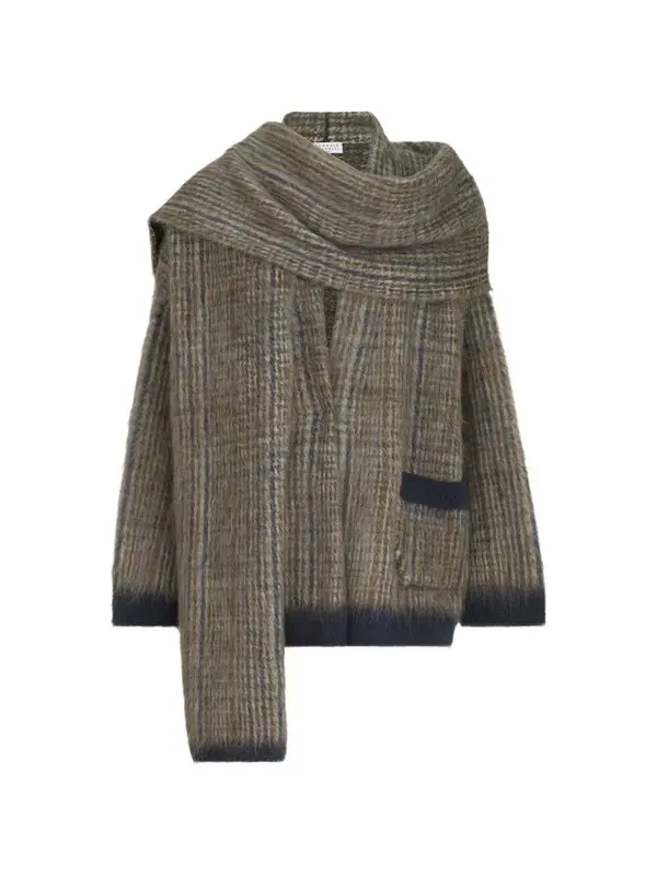 Brunello Cucinelli V-neck Scarf Cardigan With Snap Buttons And Pockets - Gray