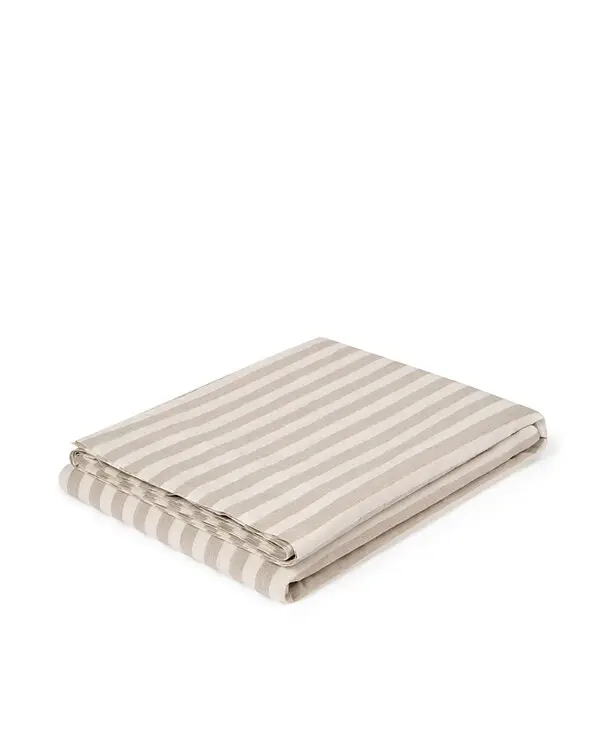 PIGLET IN BED Pembroke Stripe Linen Blend Flat Sheet, Full - Oatmeal