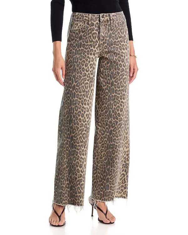 VERVET High Rise Twisted Seam Leopard Print Wide Leg Jeans - Brown