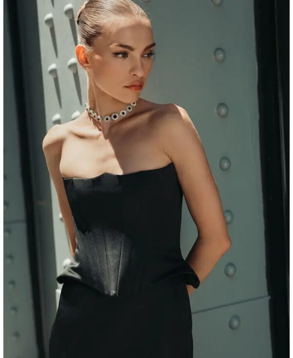 Mac Duggal Strapless Corset Peplum Gown