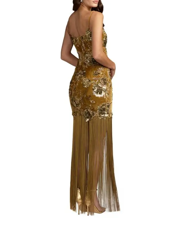Mac Duggal Embellished Fringe Hem Velvet Mini Dress