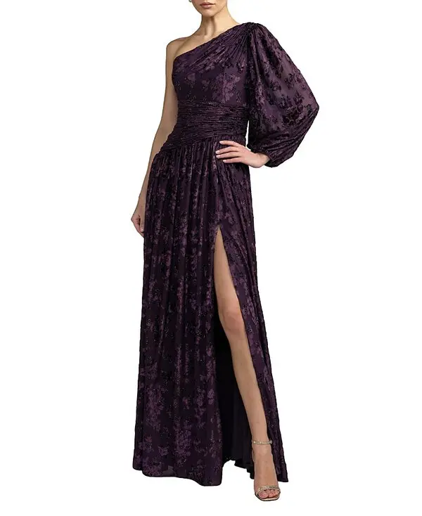 Mac Duggal One Shoulder Burnout Velvet Gown - Amethyst