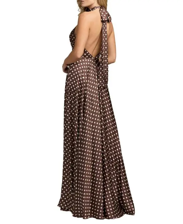 Mac Duggal Polka Dot A-line Halter Gown With Rosette