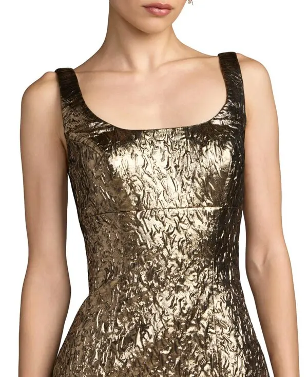 Mac Duggal Metallic Jacquard Sheath Midi Dress