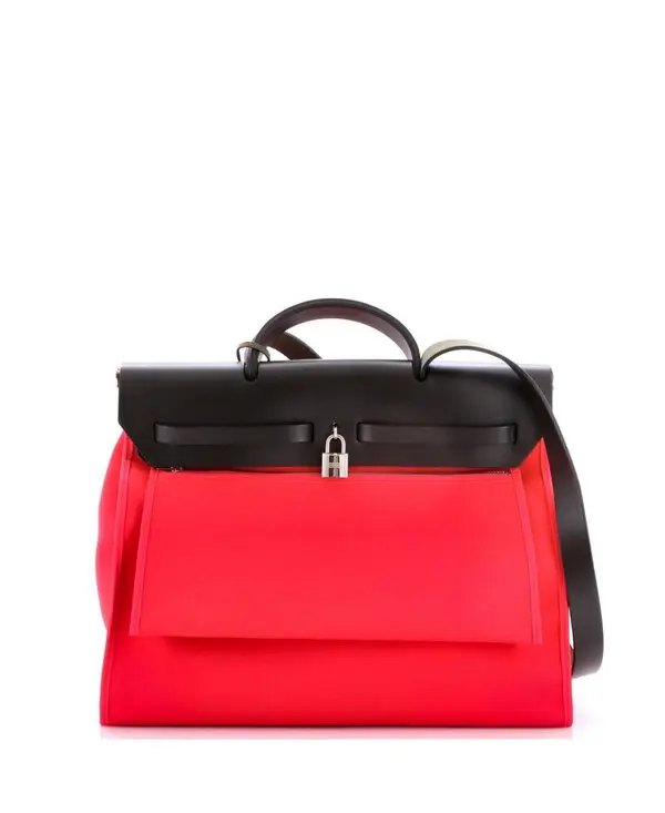Hermès 39 Herbag Zip Leather And Toile - Pink