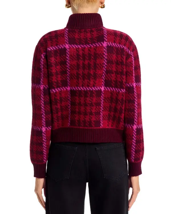 Aqua Houndstooth Plaid Button-front Cardigan