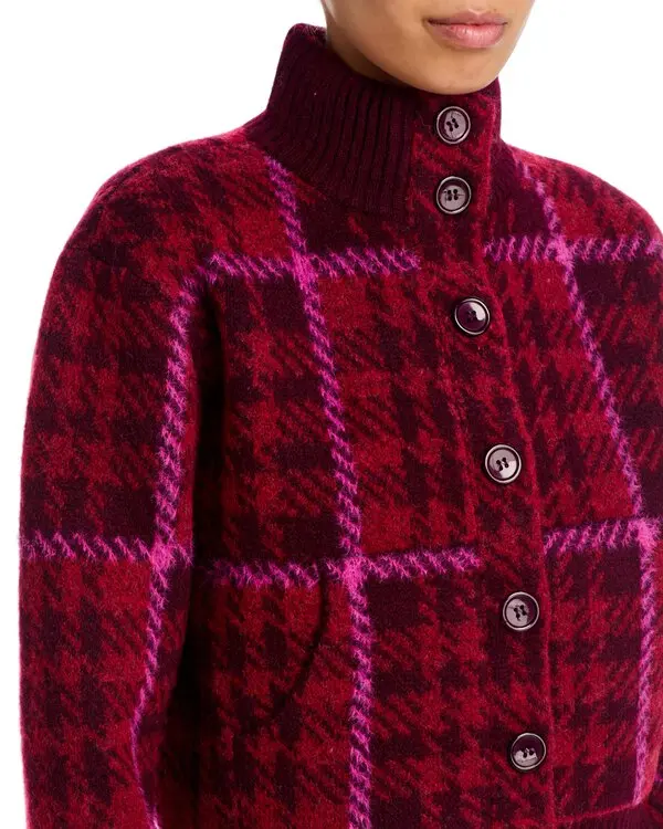 Aqua Houndstooth Plaid Button-front Cardigan