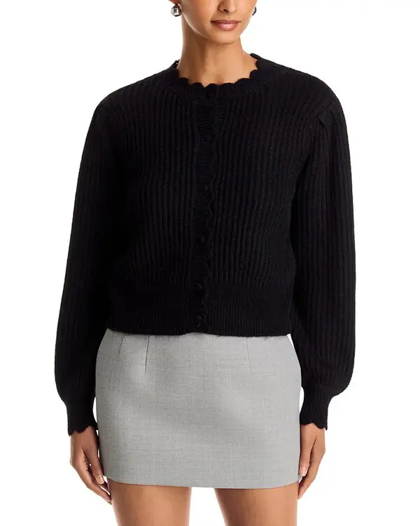 Aqua Trudy Scalloped Ribbed Cardigan Exclusive - Black