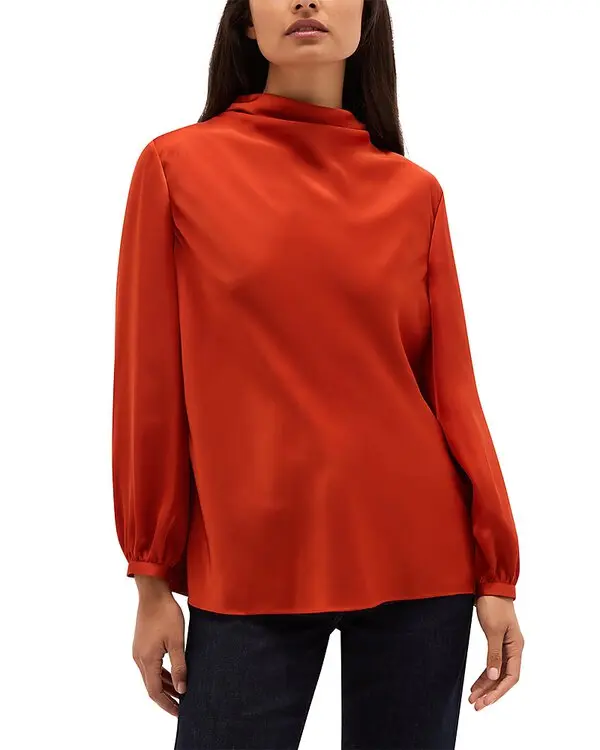 HOBBS LONDON Lulworth High Cowl Neck Satin Blouse - Deep Orange
