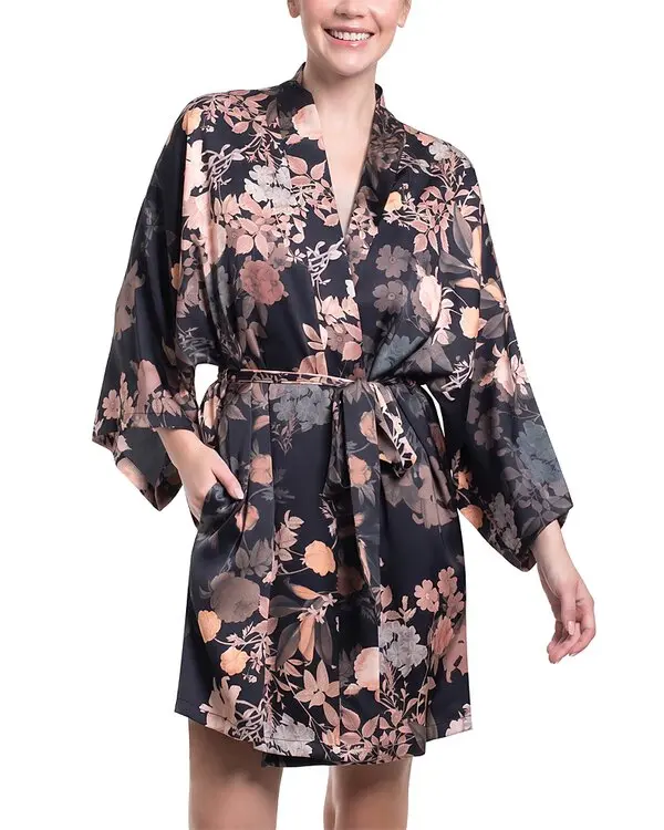 MIDNIGHT BAKERY Stretch Satin Short Wrap Robe