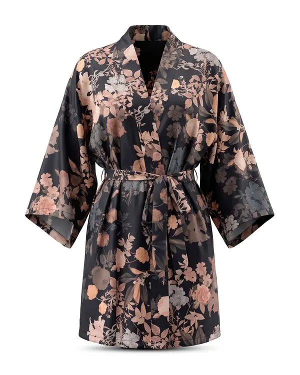 MIDNIGHT BAKERY Stretch Satin Short Wrap Robe