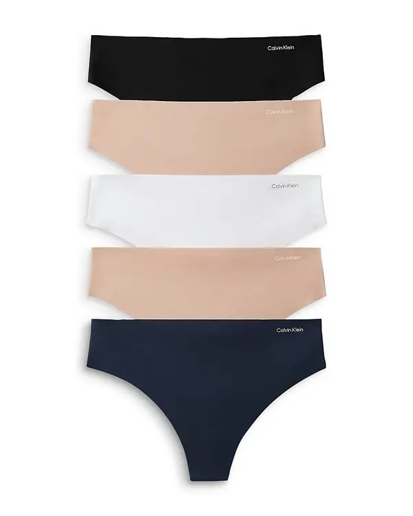 Calvin Klein Invisibles Microfiber Stretch Thong, Pack Of 5 - Black/cedar/speakeasy