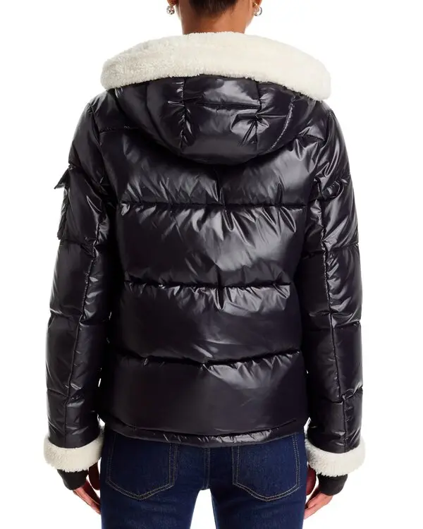 Aqua Sherpa Trim Hooded Gloss Puffer Coat Exclusive