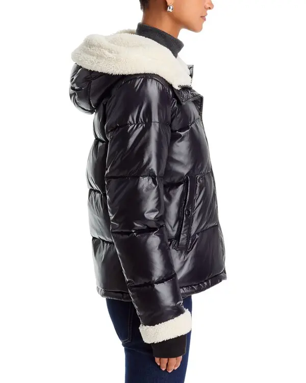 Aqua Sherpa Trim Hooded Gloss Puffer Coat Exclusive