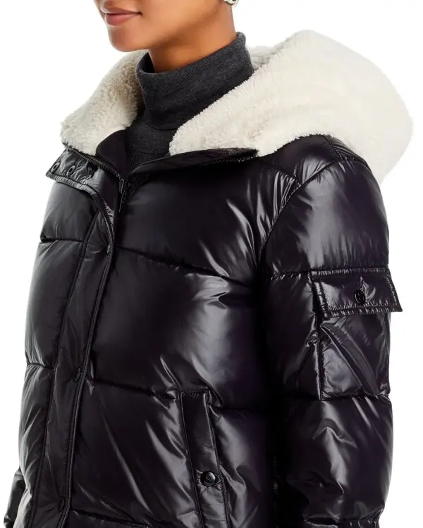 Aqua Sherpa Trim Hooded Gloss Puffer Coat Exclusive