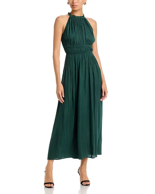 Aqua Halter Neck Shirred Maxi Dress - Evergreen