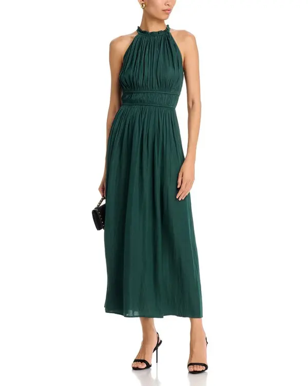 Aqua Halter Neck Shirred Maxi Dress