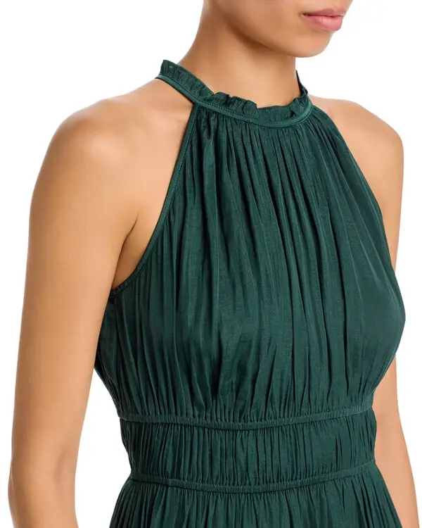 Aqua Halter Neck Shirred Maxi Dress