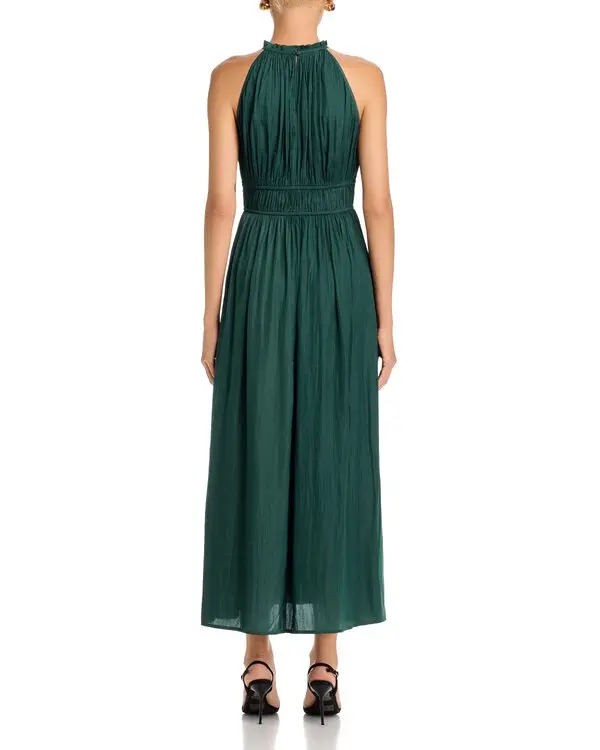 Aqua Halter Neck Shirred Maxi Dress