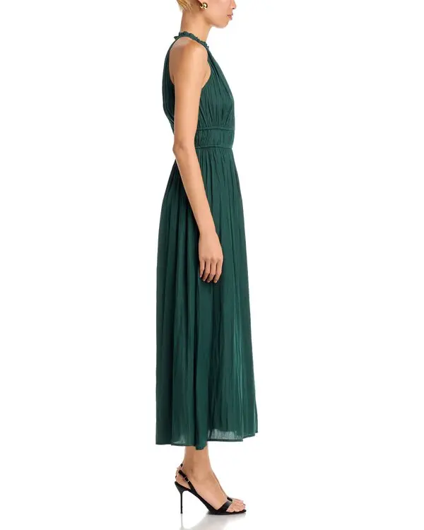 Aqua Halter Neck Shirred Maxi Dress